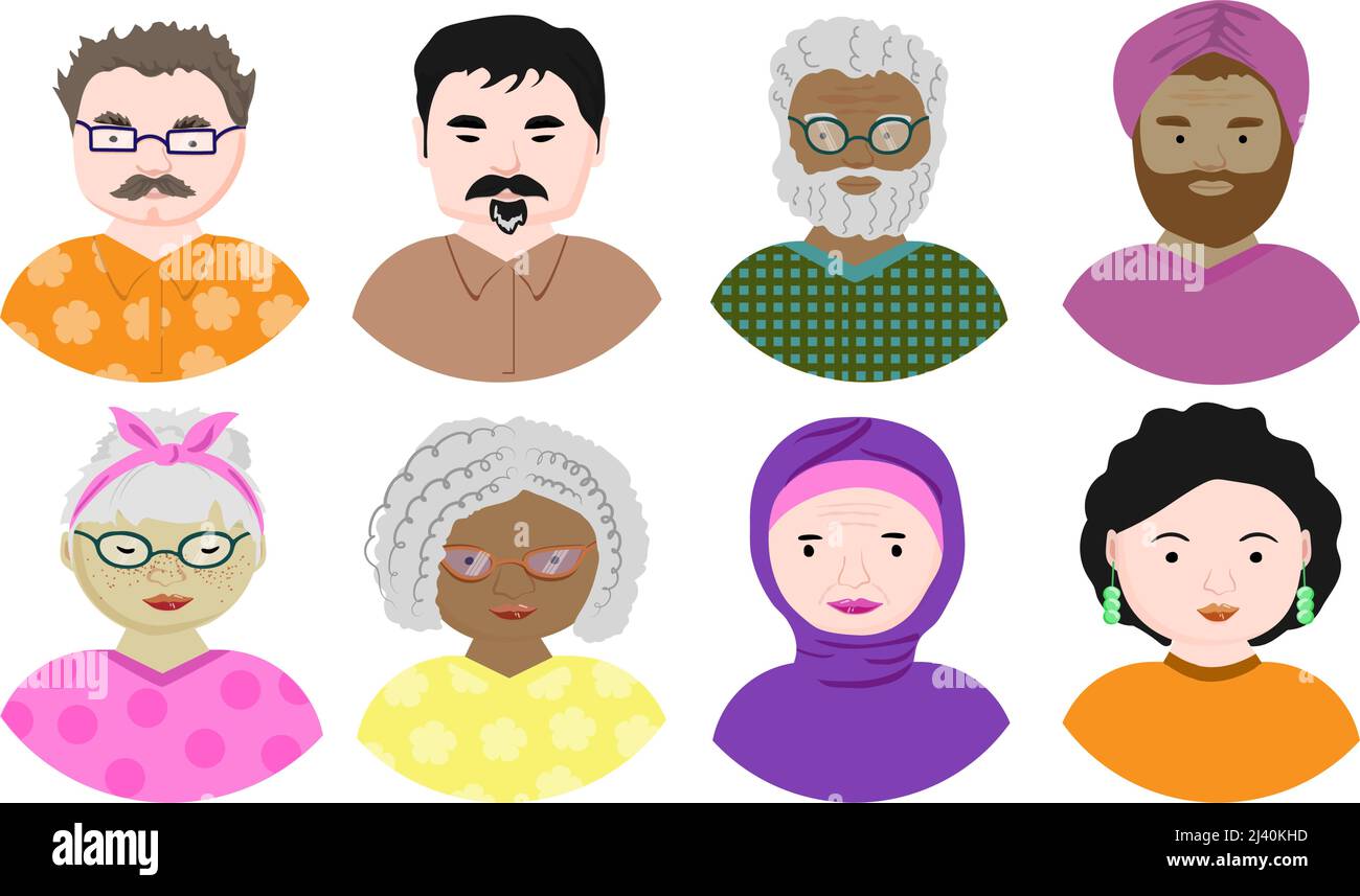 Un set di avatar per persone simpatiche. Un gruppo diversificato di ...