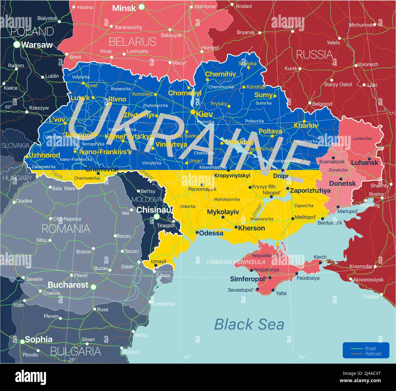 Ucraina Mappa dettagliata modificabile con regioni città e città ...