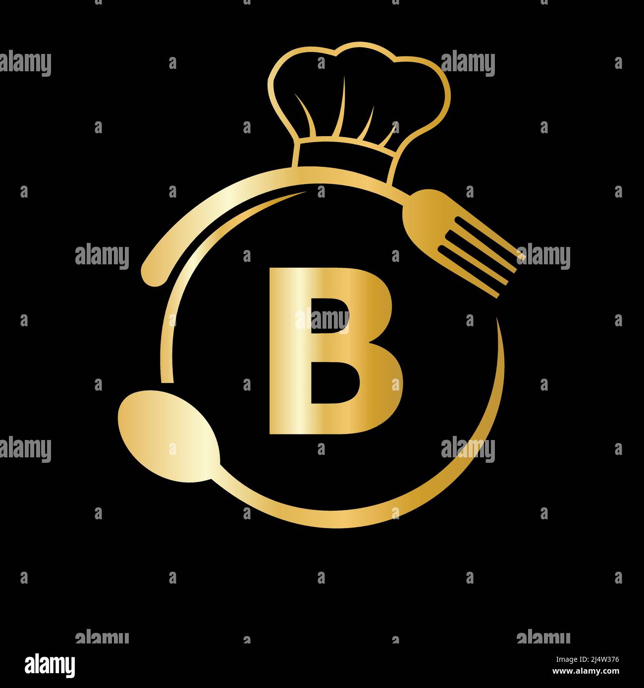 Logo del ristorante sulla lettera B con cappello dello chef, cucchiaino ...