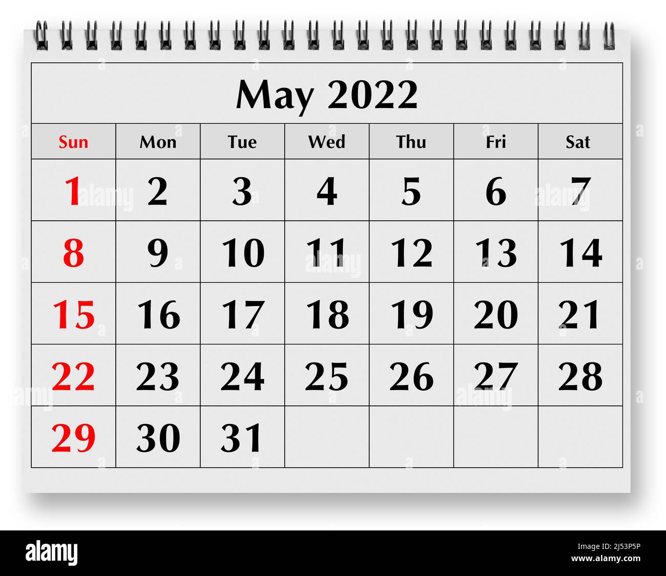 Una pagina del calendario mensile annuale - Maggio 2022 Foto stock - Alamy