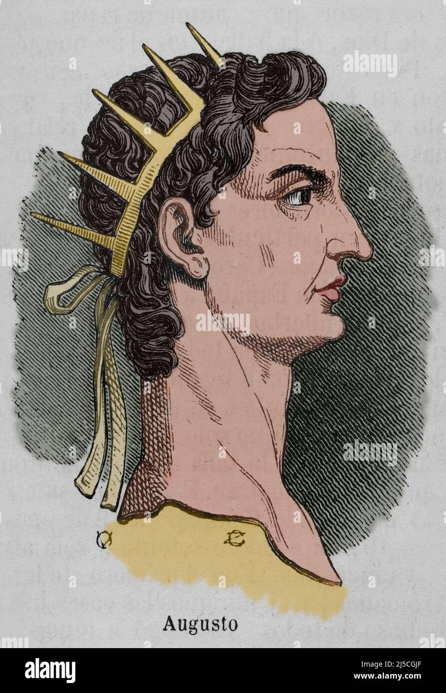Augusto (61 a.C.-14 d.C.). Primo imperatore dell'Impero Romano. Regnò ...