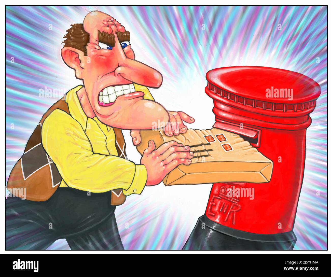 Cartoon art che illustra i problemi di montaggio di grandi pacchi in ...