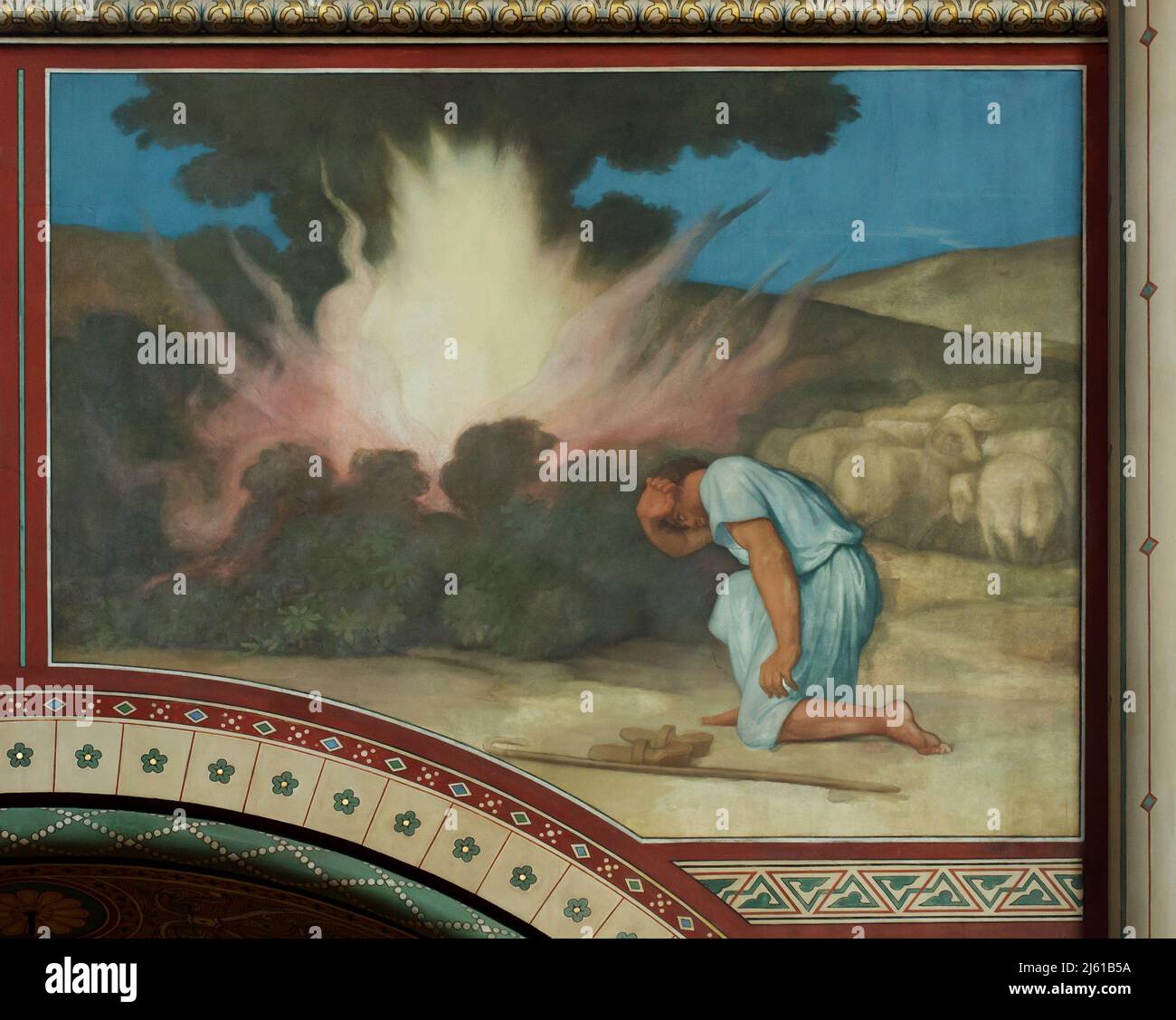 Mosè di fronte al Bush Burning. Pittura murale del pittore francese ...