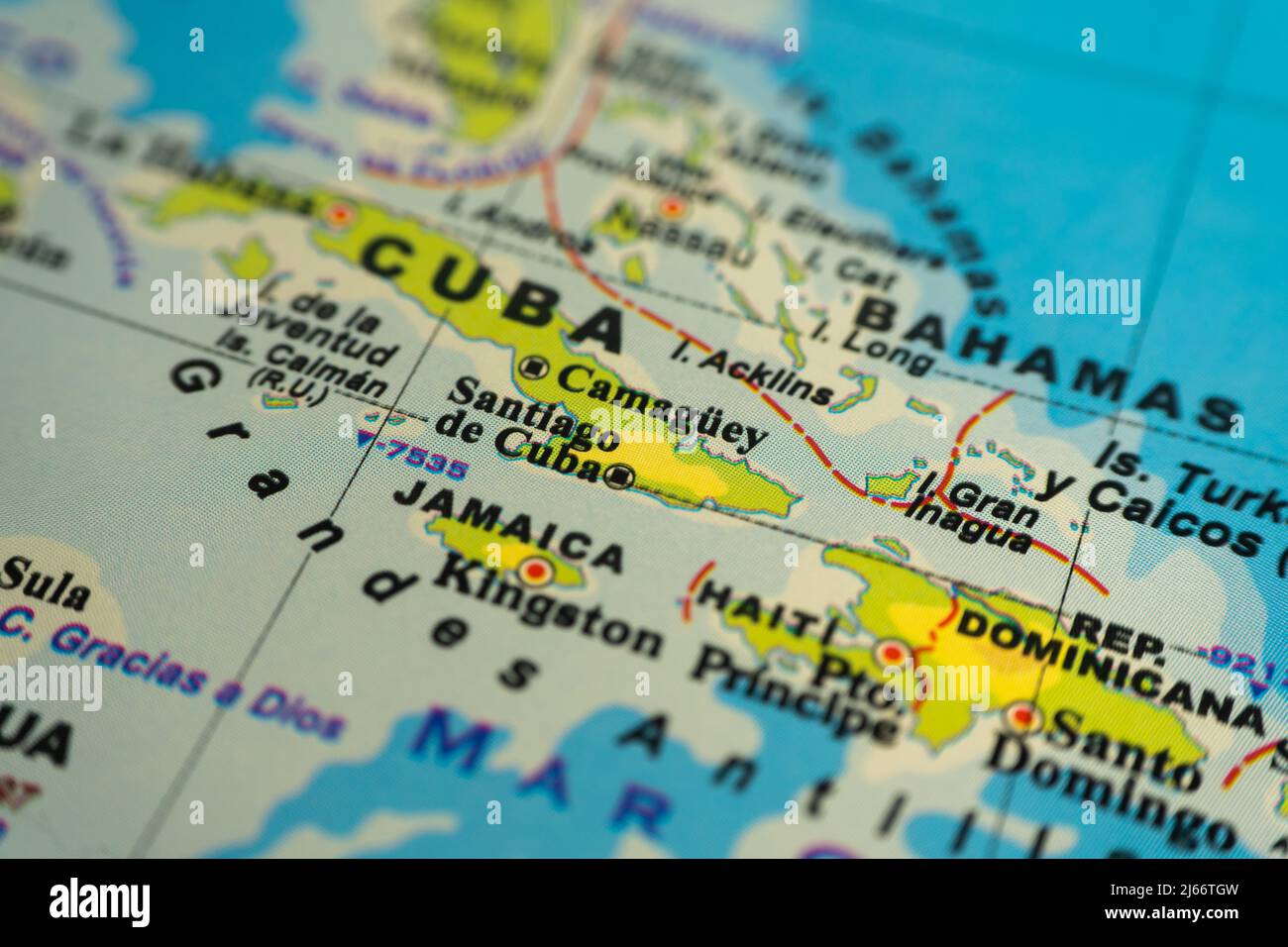 Mappa orografica dei Caraibi, Cuba, Giamaica, Haiti. Con riferimenti in ...