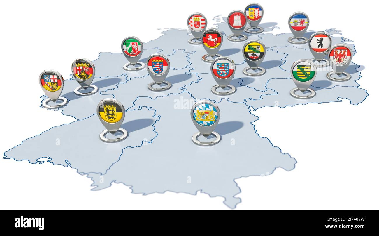 Carta geografica della germania con gli stati federali immagini e ...
