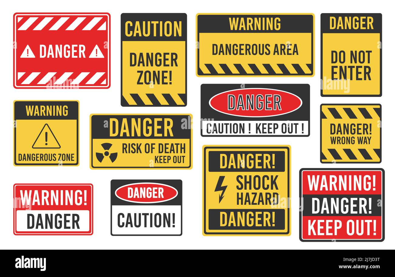 Avvertenza, attenzione e allarme area pericolosa attenzione segni ...