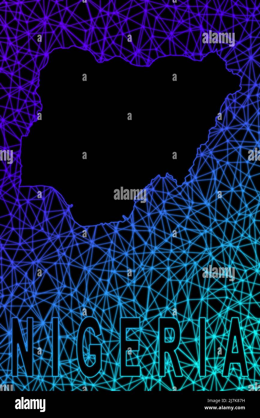Mappa della Nigeria, mappa poligonale della linea di mesh, mappa ...