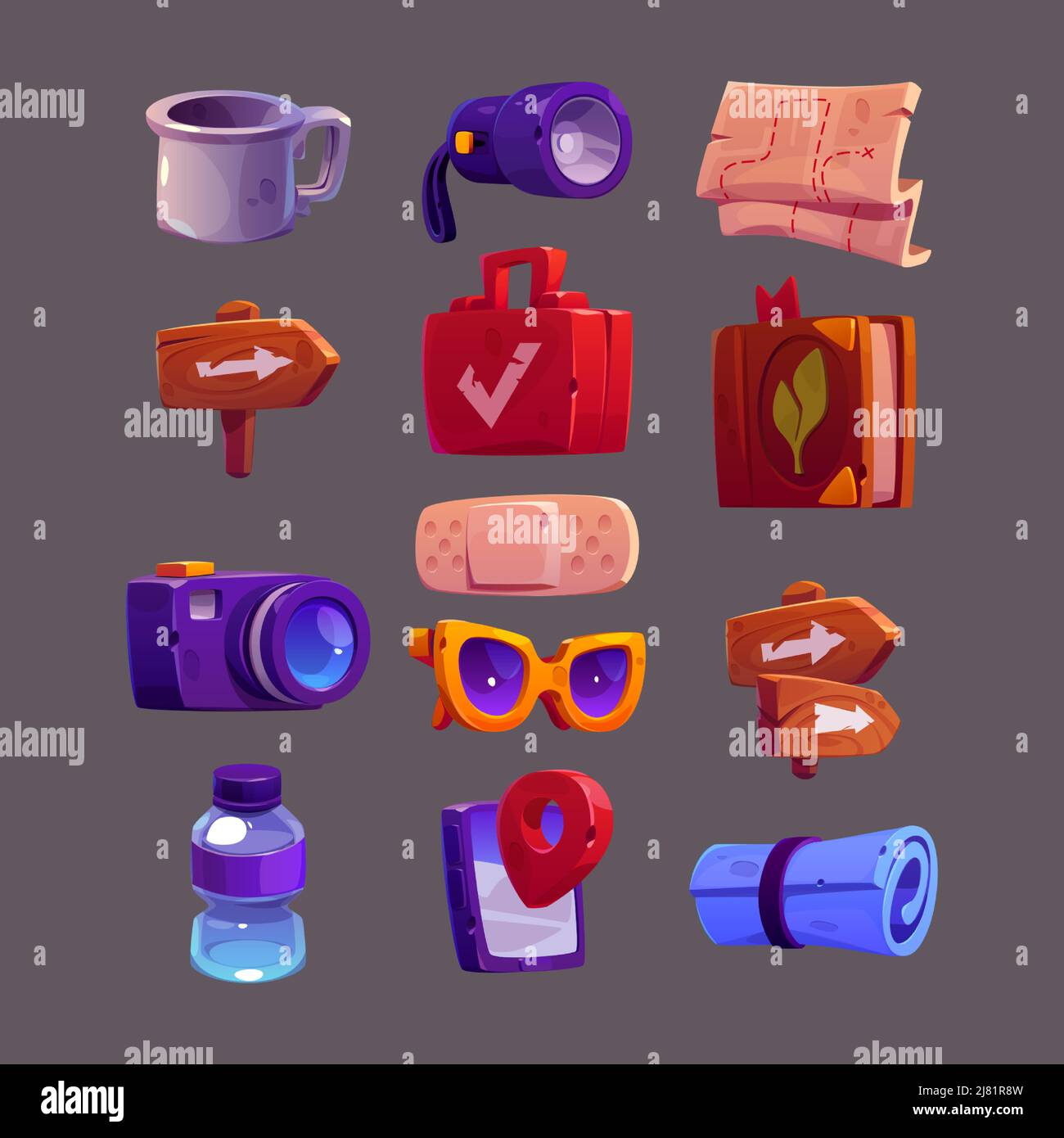 Icone di viaggio, segnaletica per le attrezzature turistiche. Cartelli ...