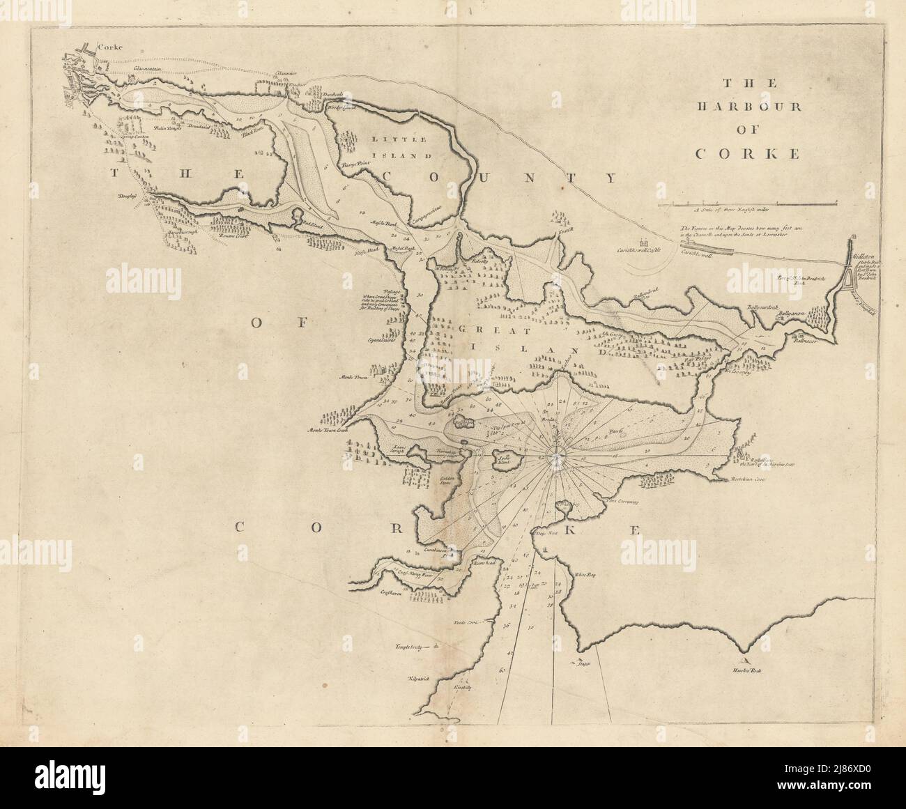 Il porto di Corke. CORK HARBOUR mappa del mare. Irlanda. COLLINS 1723 ...