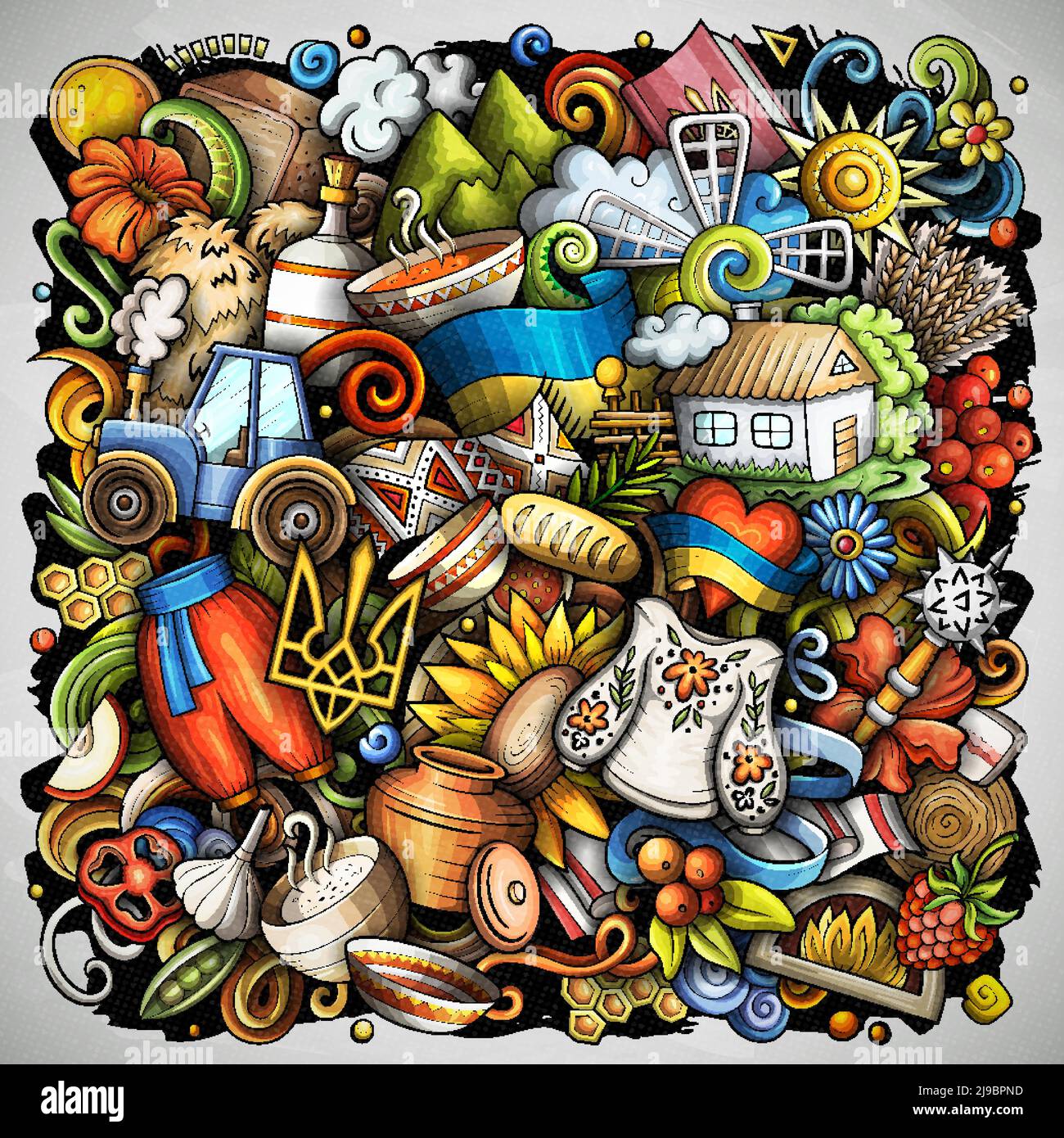 Ucraina cartoon vettore Doodles illustrazione. Sfondo ucraino di ...