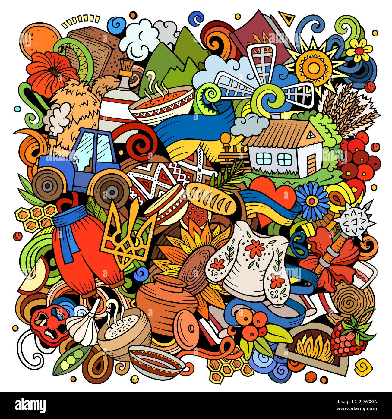 Ucraina cartoon vettore Doodles illustrazione. Sfondo ucraino di ...