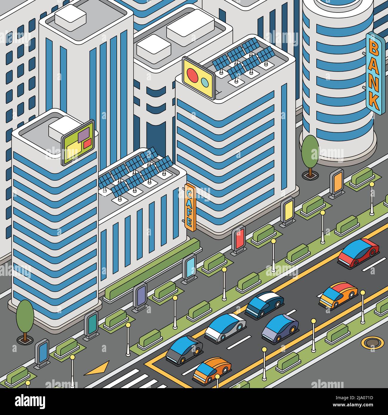 Pagine da colorare composizione moderna della città con vista sulla ...