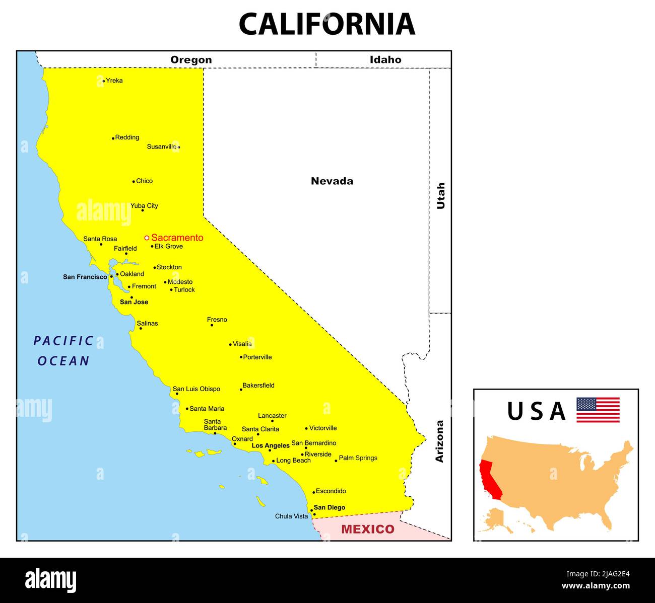 Mappa dello stato della california Immagini Vettoriali Stock - Alamy