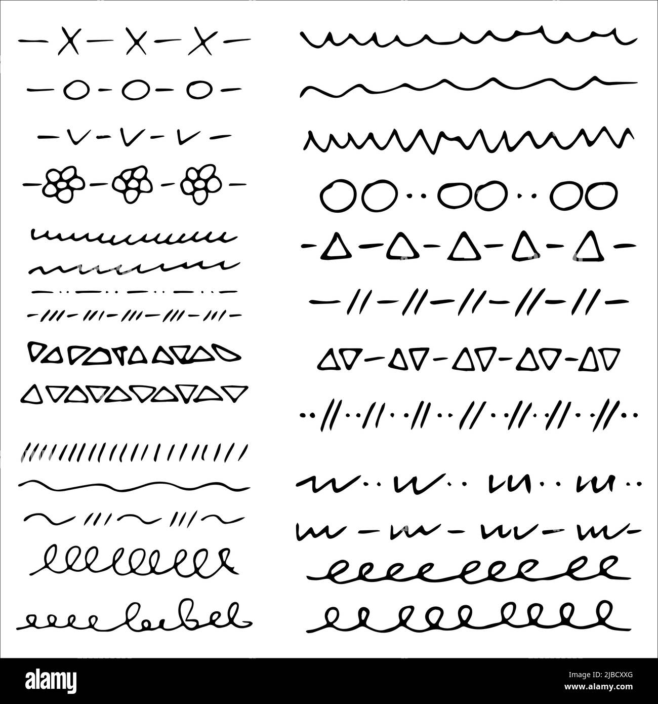 Raccolta di elementi di disegno di schizzi di sottolineature e segni di ...