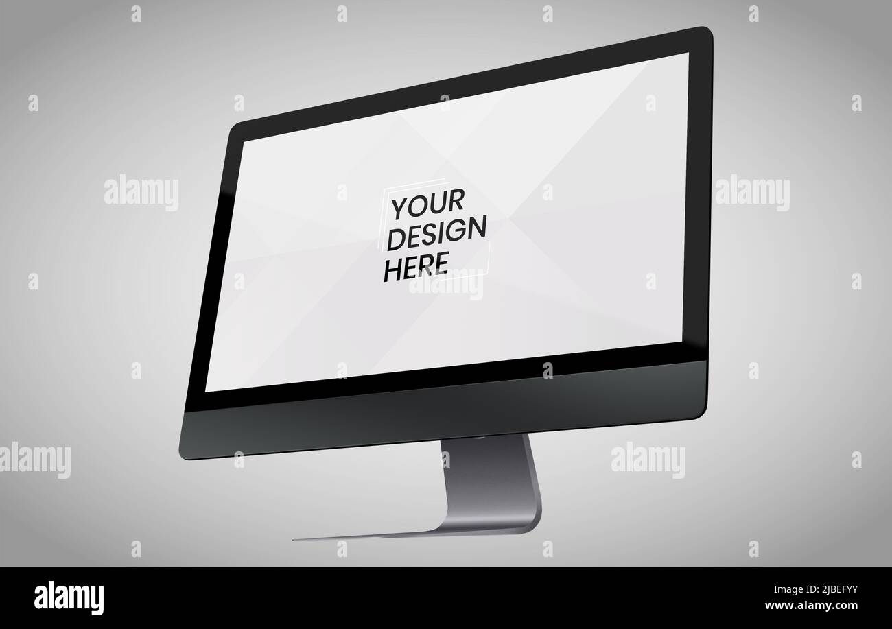 Lo schermo del computer su sfondo bianco si accende. Design moderno del ...