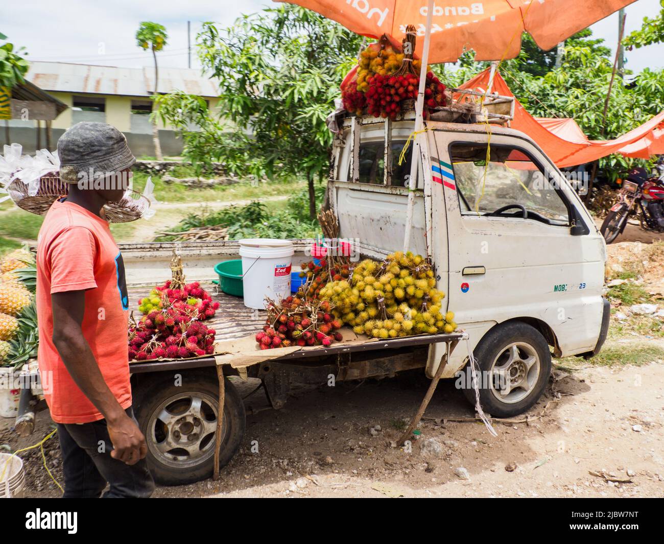 Zanzibar, Tanzania - Feb, 2021: Un sacco di grappolo di frutti rossi di ... Zanzibar, Tanzania - Feb, 2021: Un sacco di grappolo di frutti rossi di ...