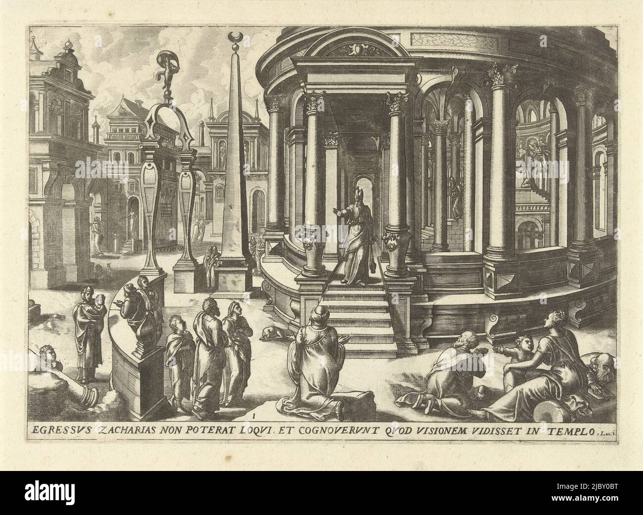 Il sommo sacerdote Zacharias appare sui gradini del tempio e si mostra ...