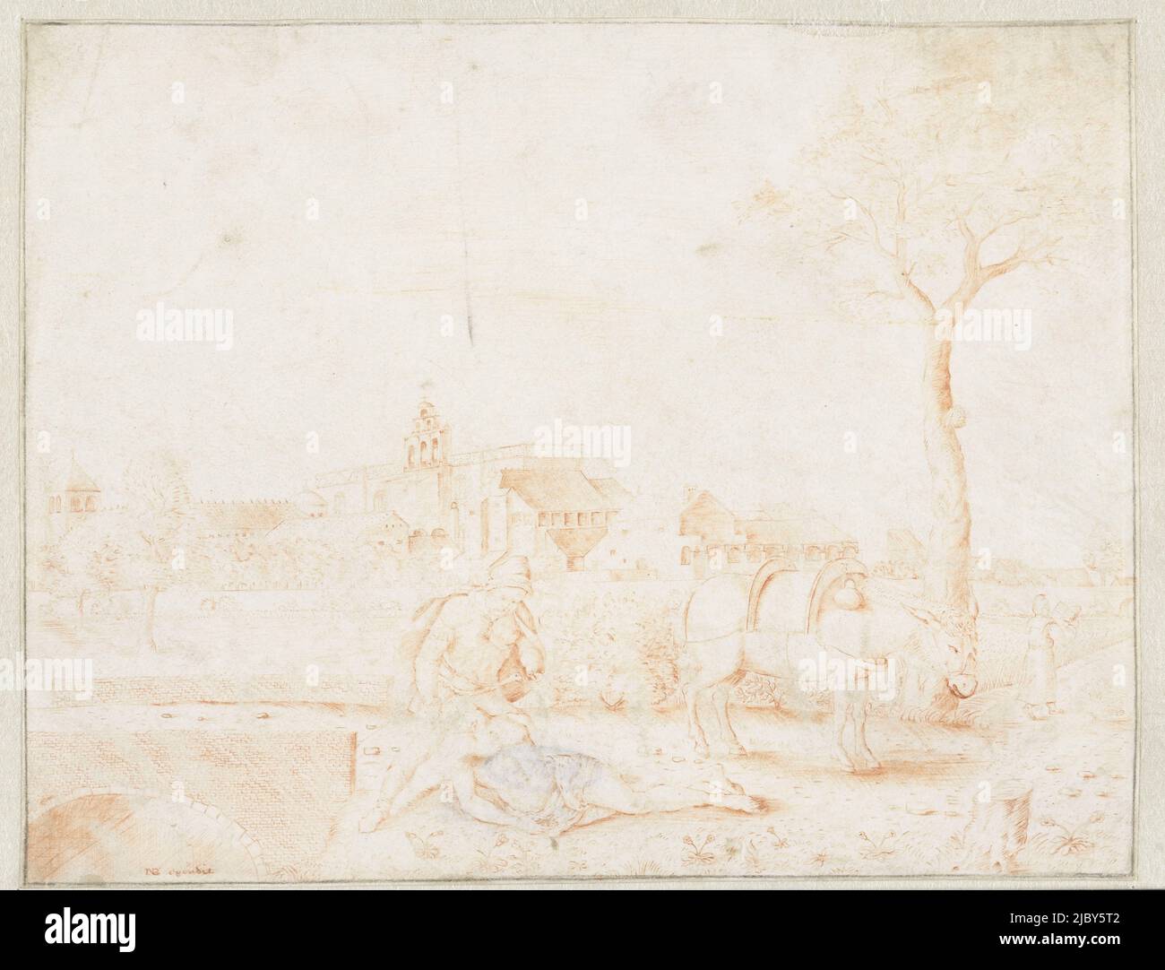 Paesaggio con una scena dalla parabola del buon Samaritano. Il ...