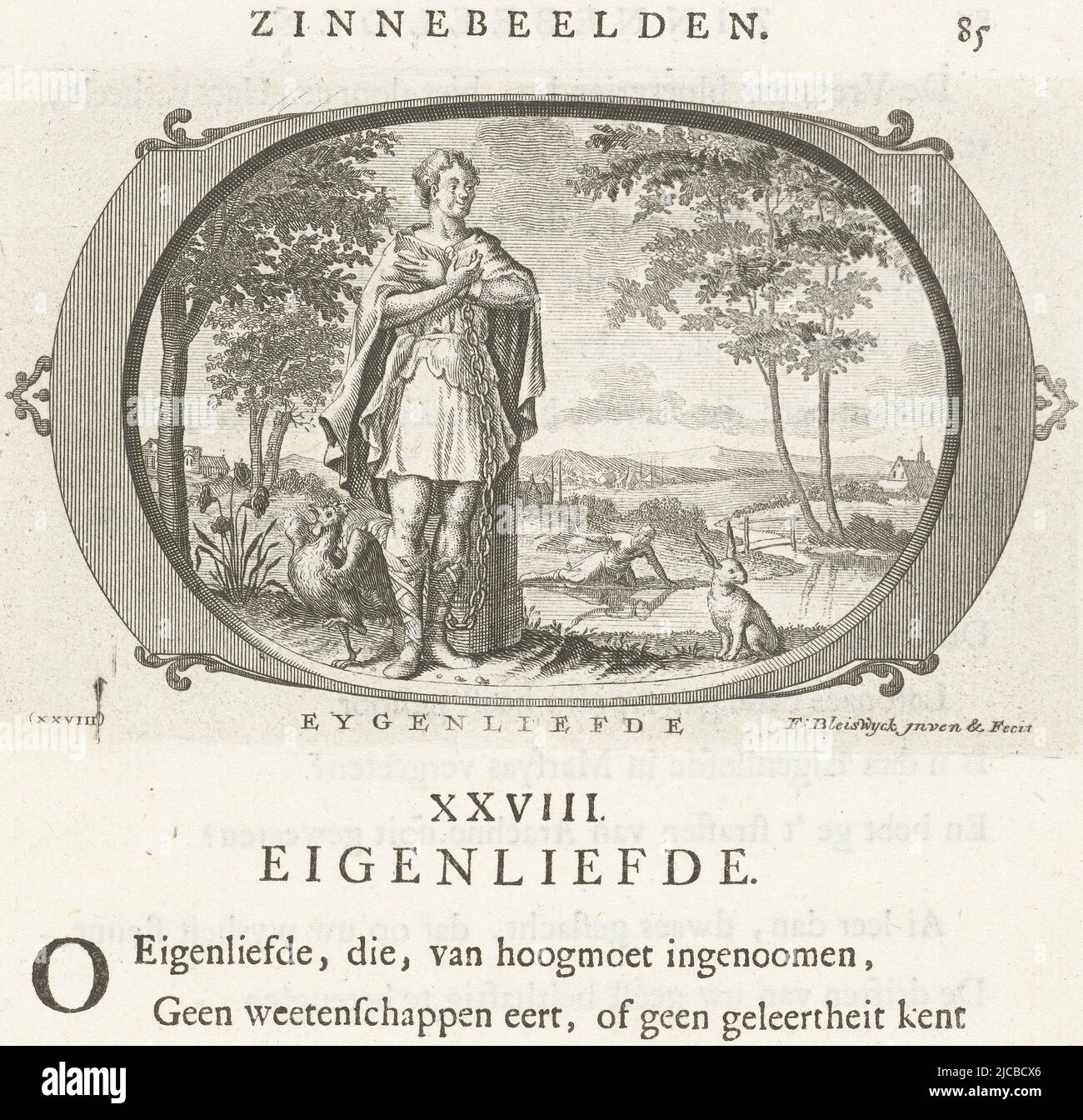 Emblema con allegoria sull'amore di sé raffigurante l'uomo incatenato a ...