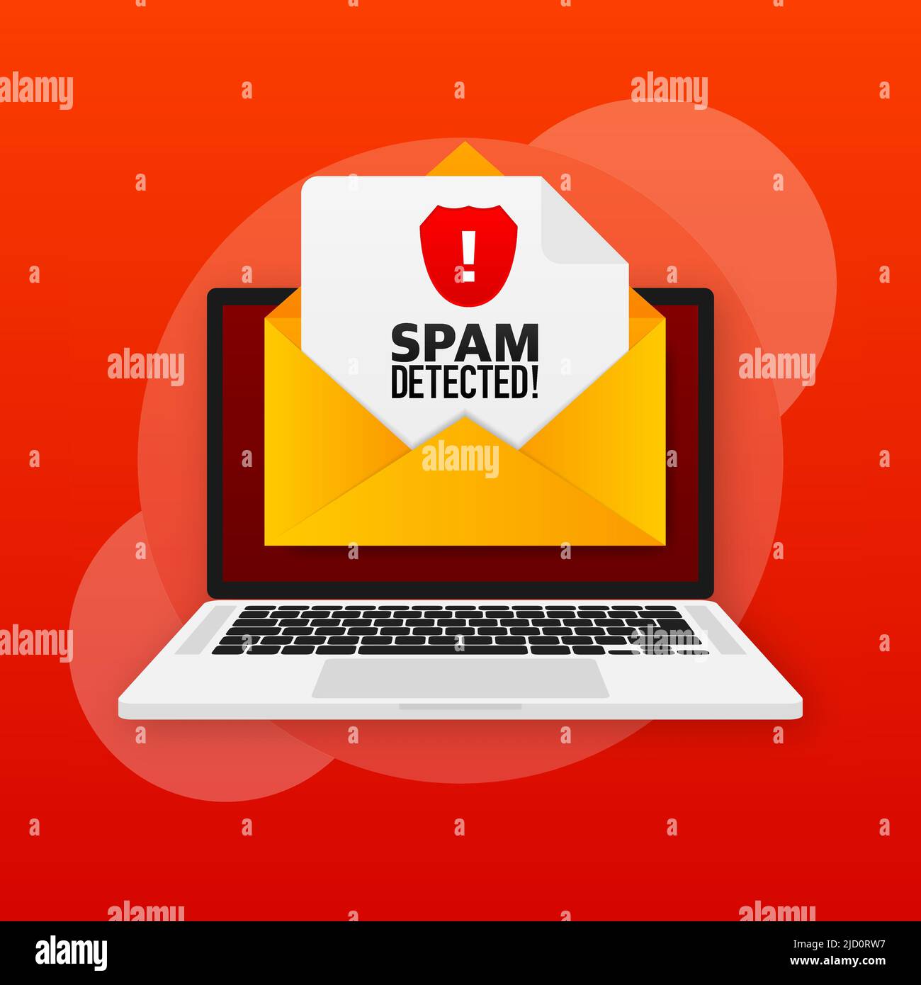 Icona di spam rosso rilevato. Truffa phishing. Concetto di hacking ...