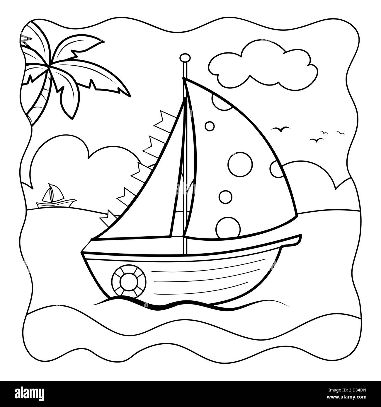 Barca in bianco e nero. Libro da colorare o pagina da colorare per ...