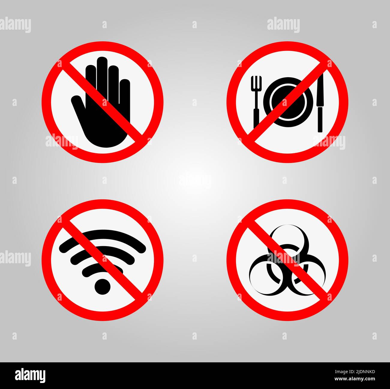 Simboli di divieto e varie icone di avvertenza simbolo segno isolato su ...