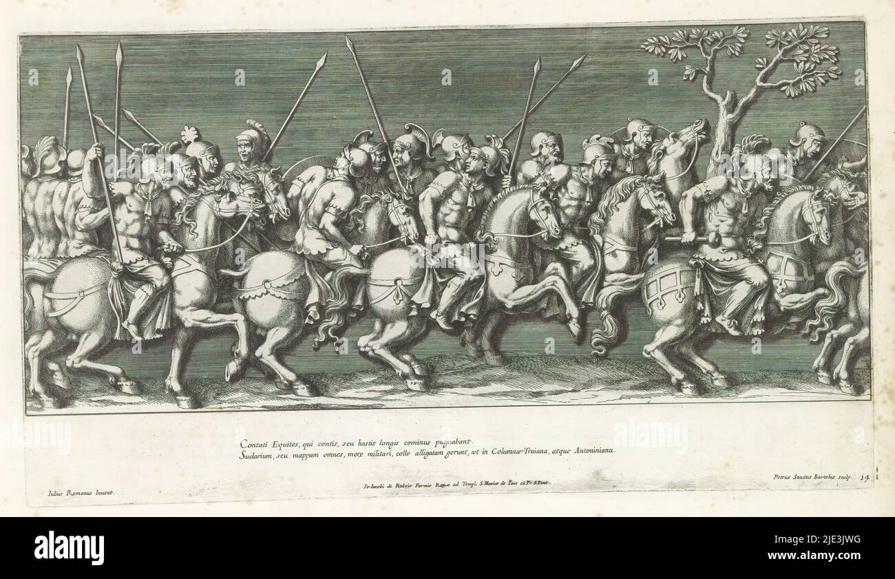 Parte di una processione trionfale con i soldati a cavallo, intonaco ...