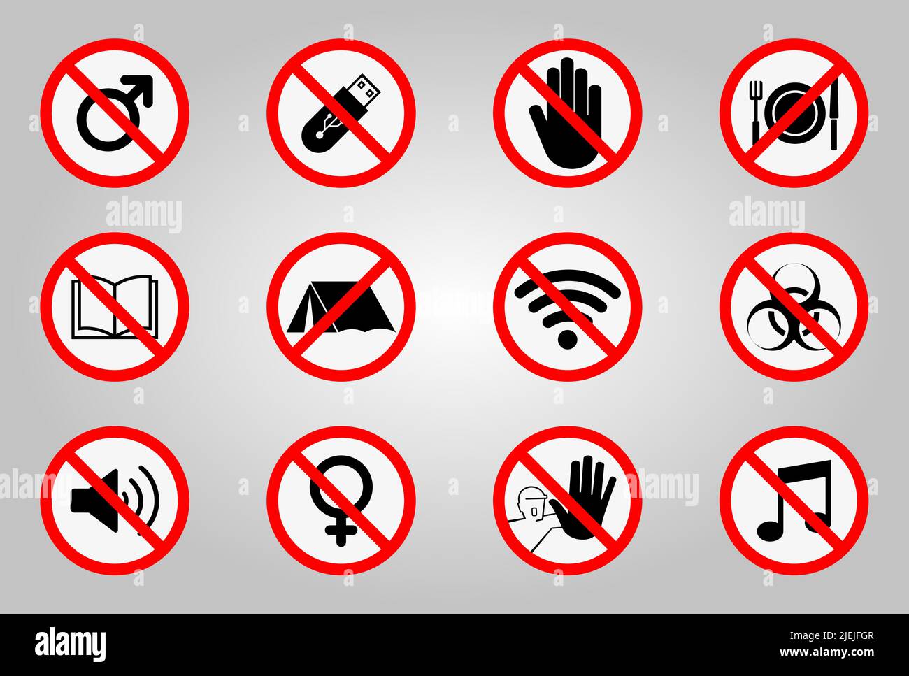 Simboli di divieto e varie icone di avvertenza simbolo segno isolato su ...
