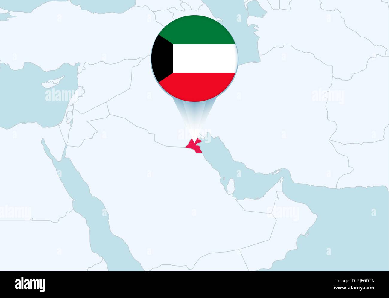 Asia con la mappa Kuwait selezionata e l'icona della bandiera Kuwait ...