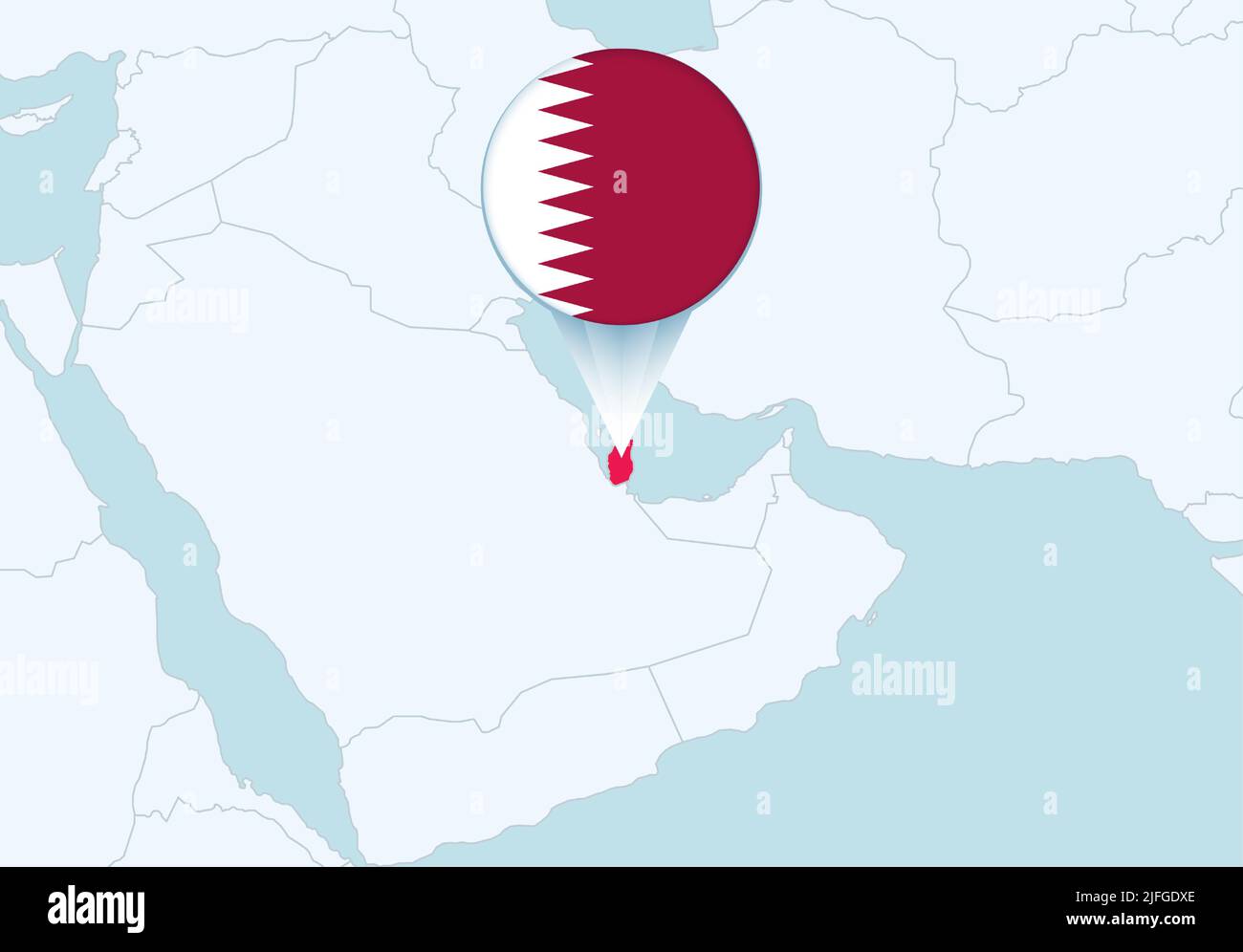 Asia con la mappa Qatar selezionata e l'icona della bandiera Qatar ...
