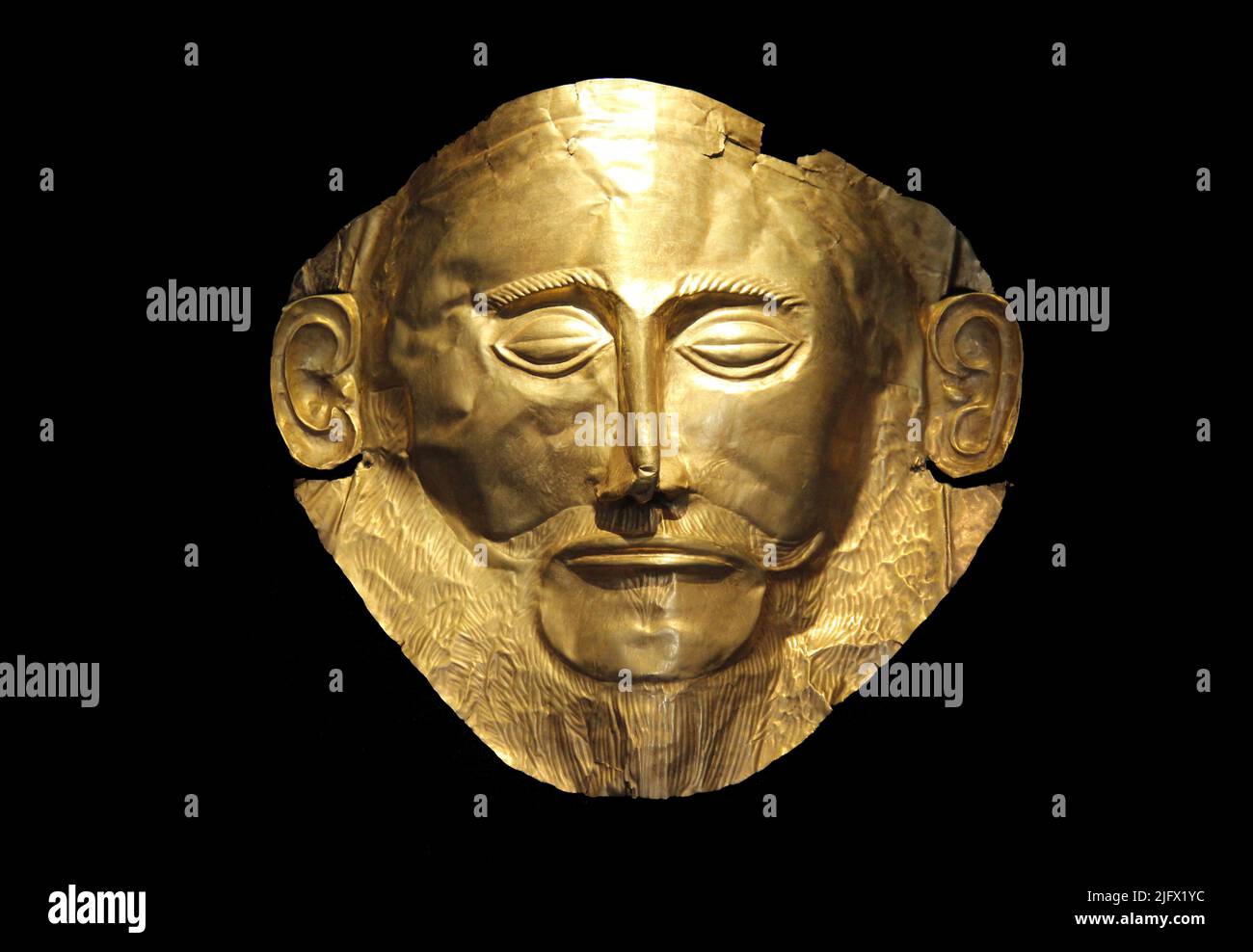 Maschera di morte in oro conosciuta come 'Mask of Agamemnon', Micene ...