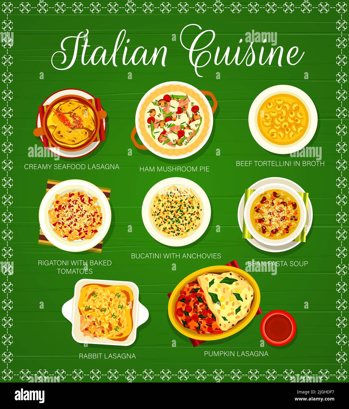 Menu cucina italiana, pasta italiana e piatti da ristorante, piatti da ...