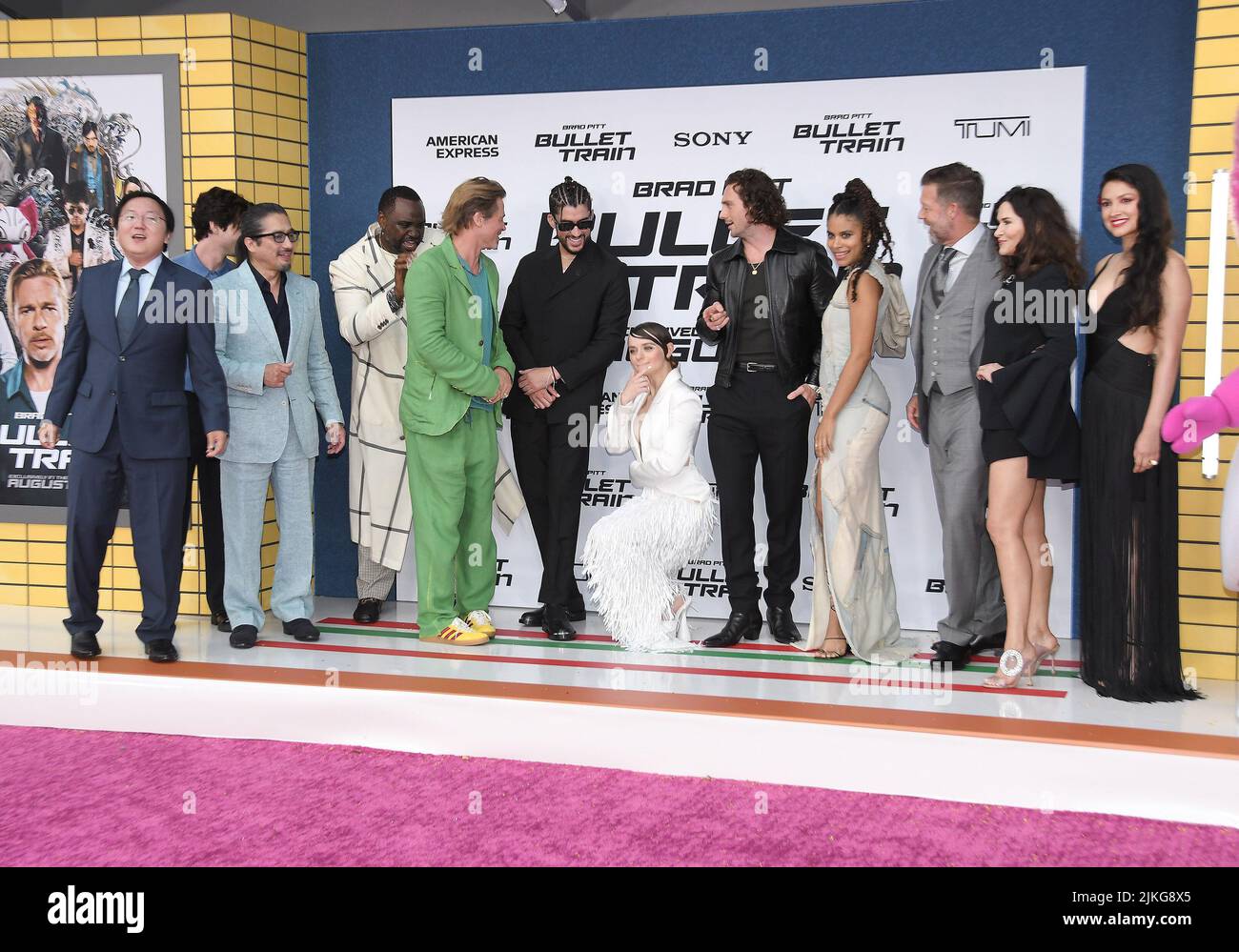 (L-R) BULLET TRAIN Cast - Masi Oka, Logan Lerman, Hiroyuki Sanada ...