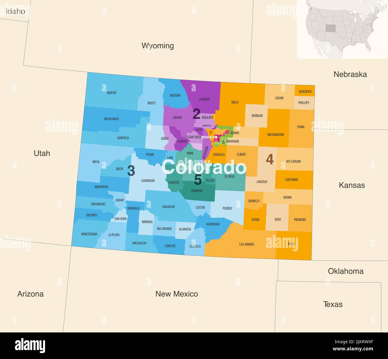 Mappa politica del colorado immagini e fotografie stock ad alta ...