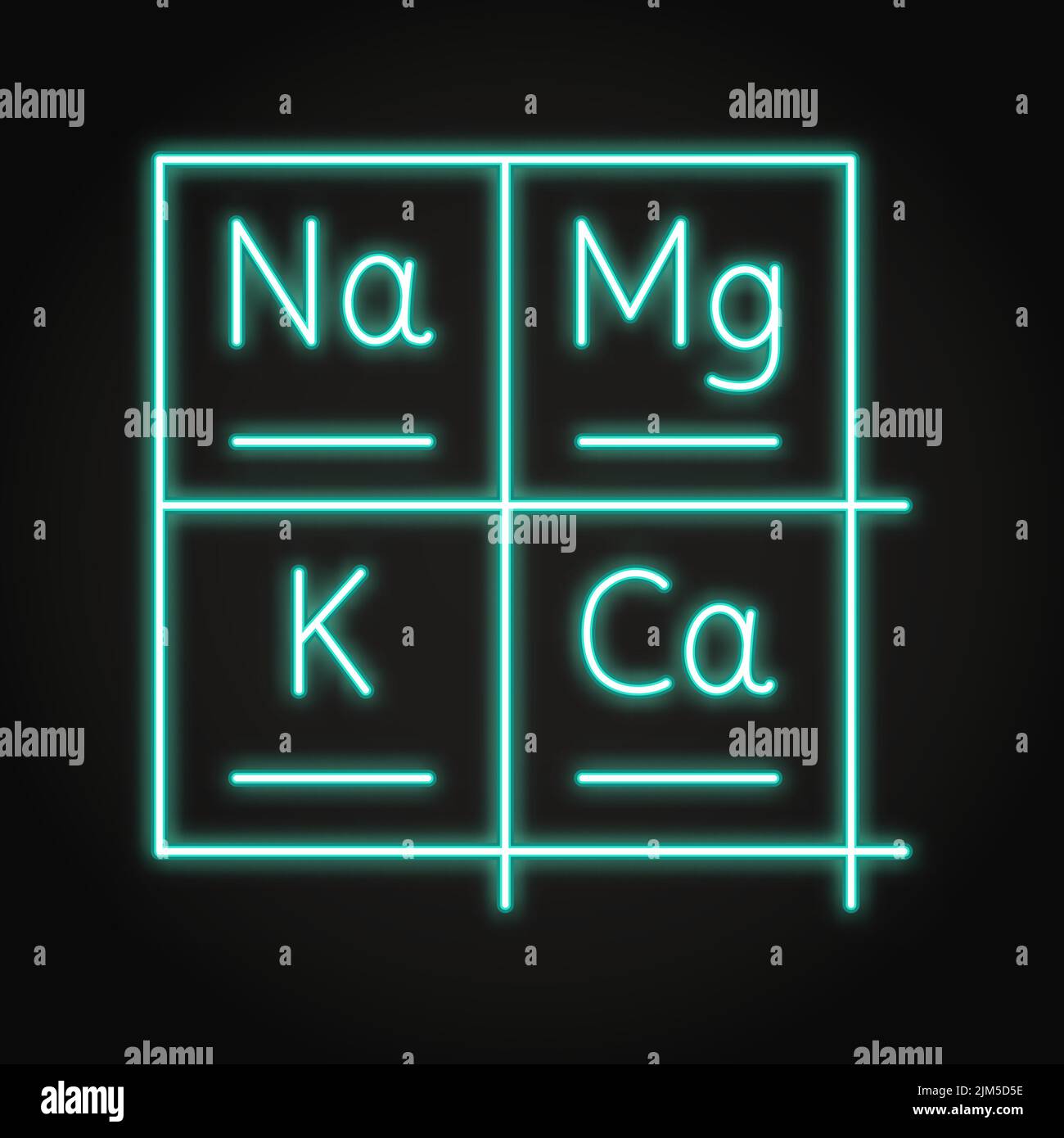 Tabella periodica degli elementi chimici neon icona. Simbolo tabella ...