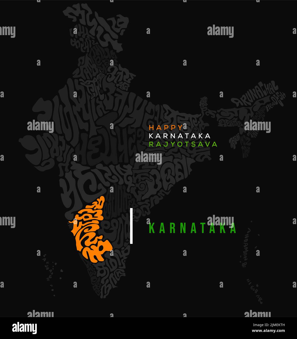 Felice Karnataka Rajyotsava. La tipografia della mappa di Karnataka in ...