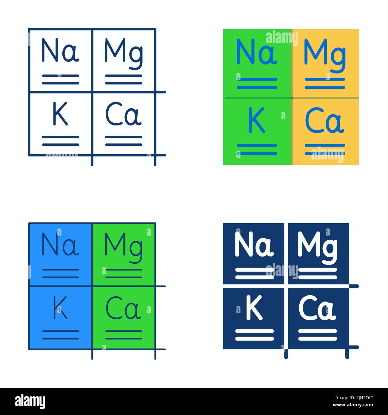 Tabella periodica delle icone degli elementi chimici impostate in stile ...