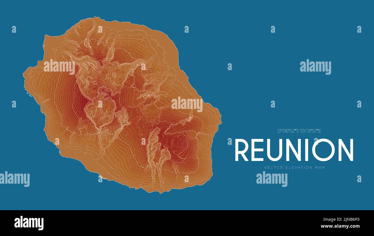 Mappa topografica di Reunion, Francia. Mappa dettagliata di elevazione ...