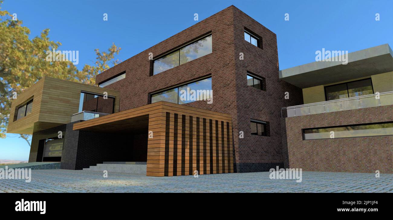 Pannello di facciata con rivestimento portico. Edificio in mattoni a ...