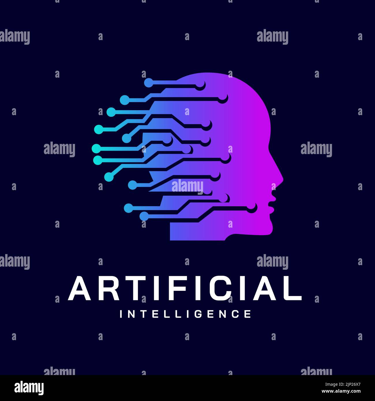 Logo di intelligenza artificiale, volto umano, griglia elettronica ...