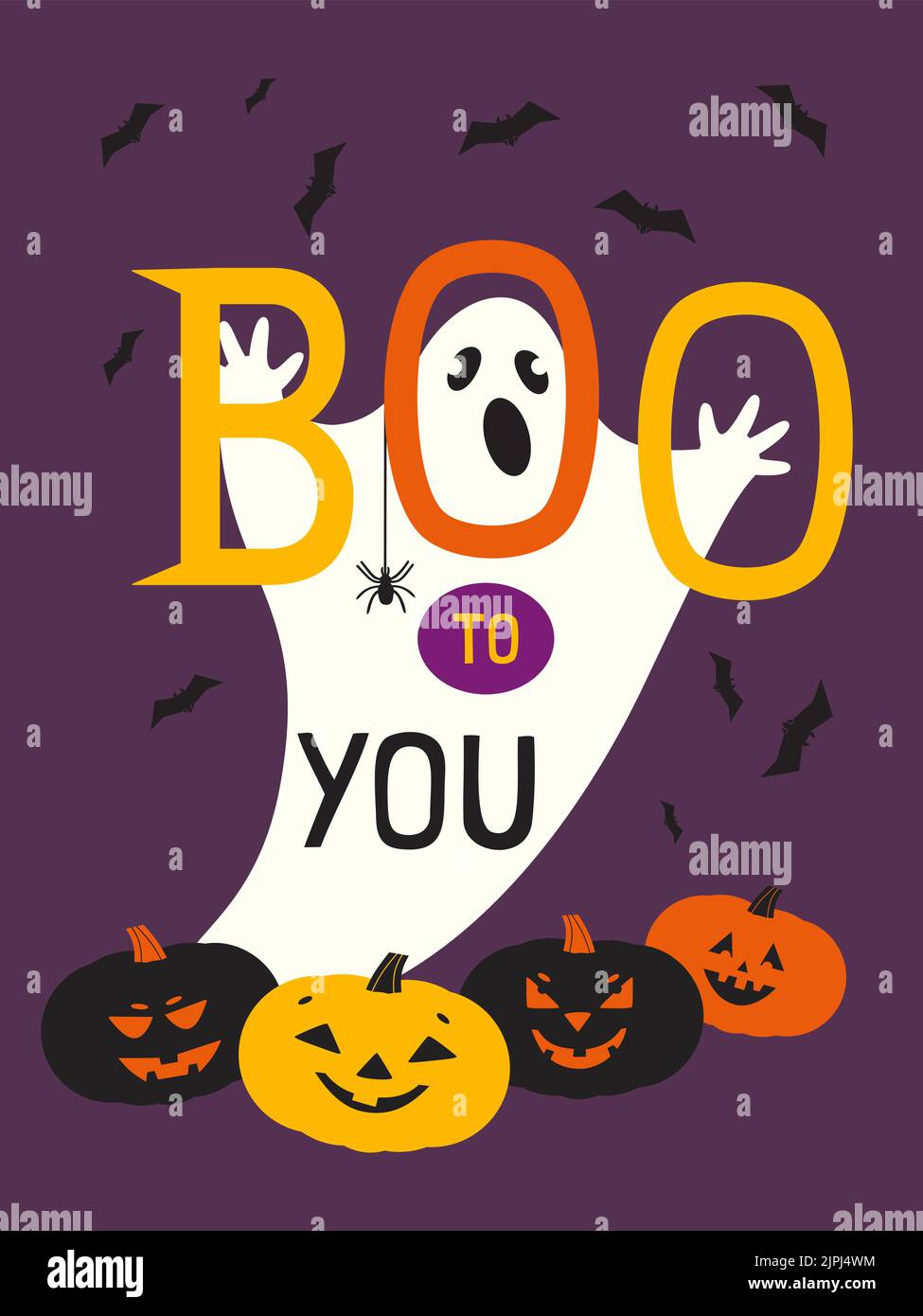 Halloween Spooky cute Ghost Boo faccia vettore poster. Holiday horror ...