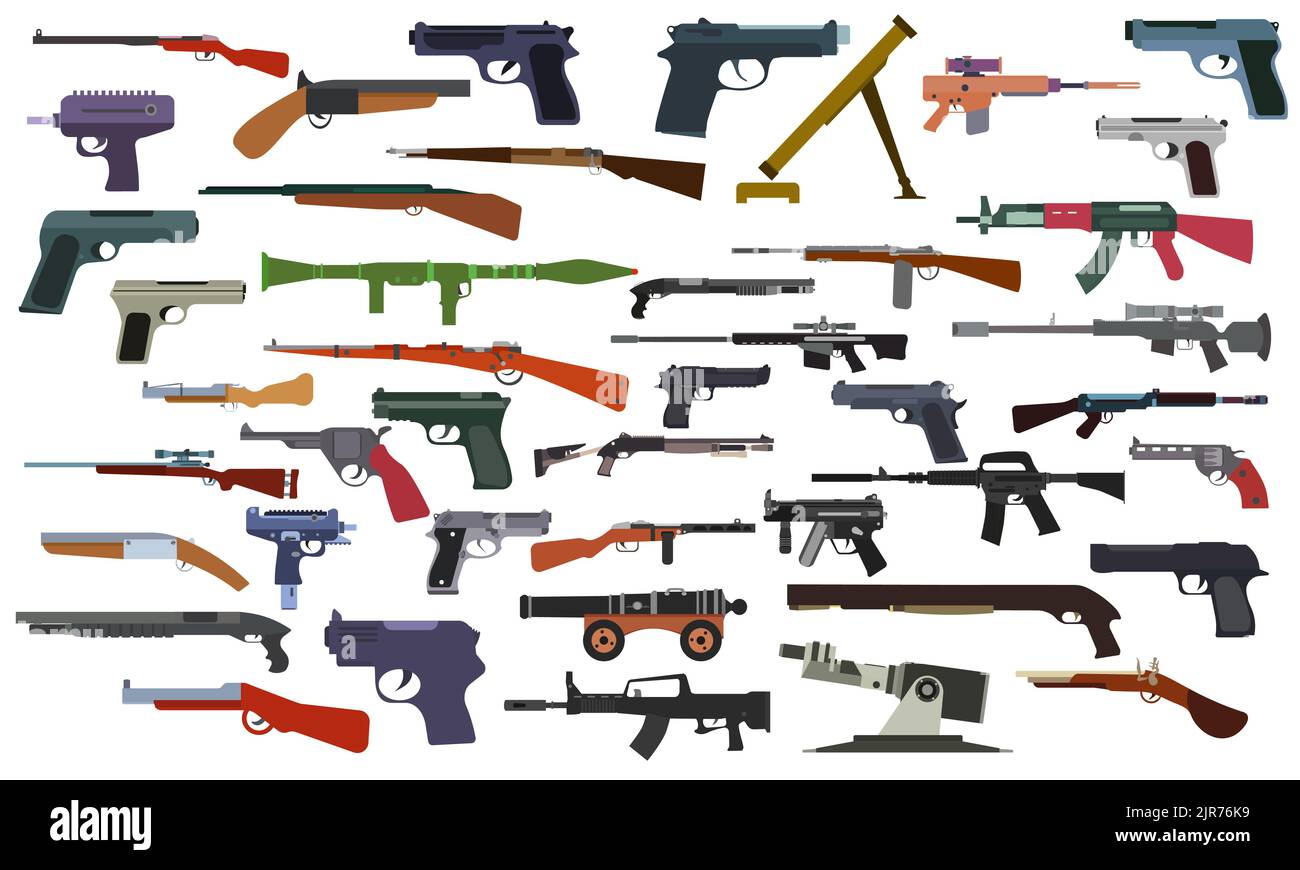 Arma militare set pistola e pistola pericolo icona pistola isolato ...