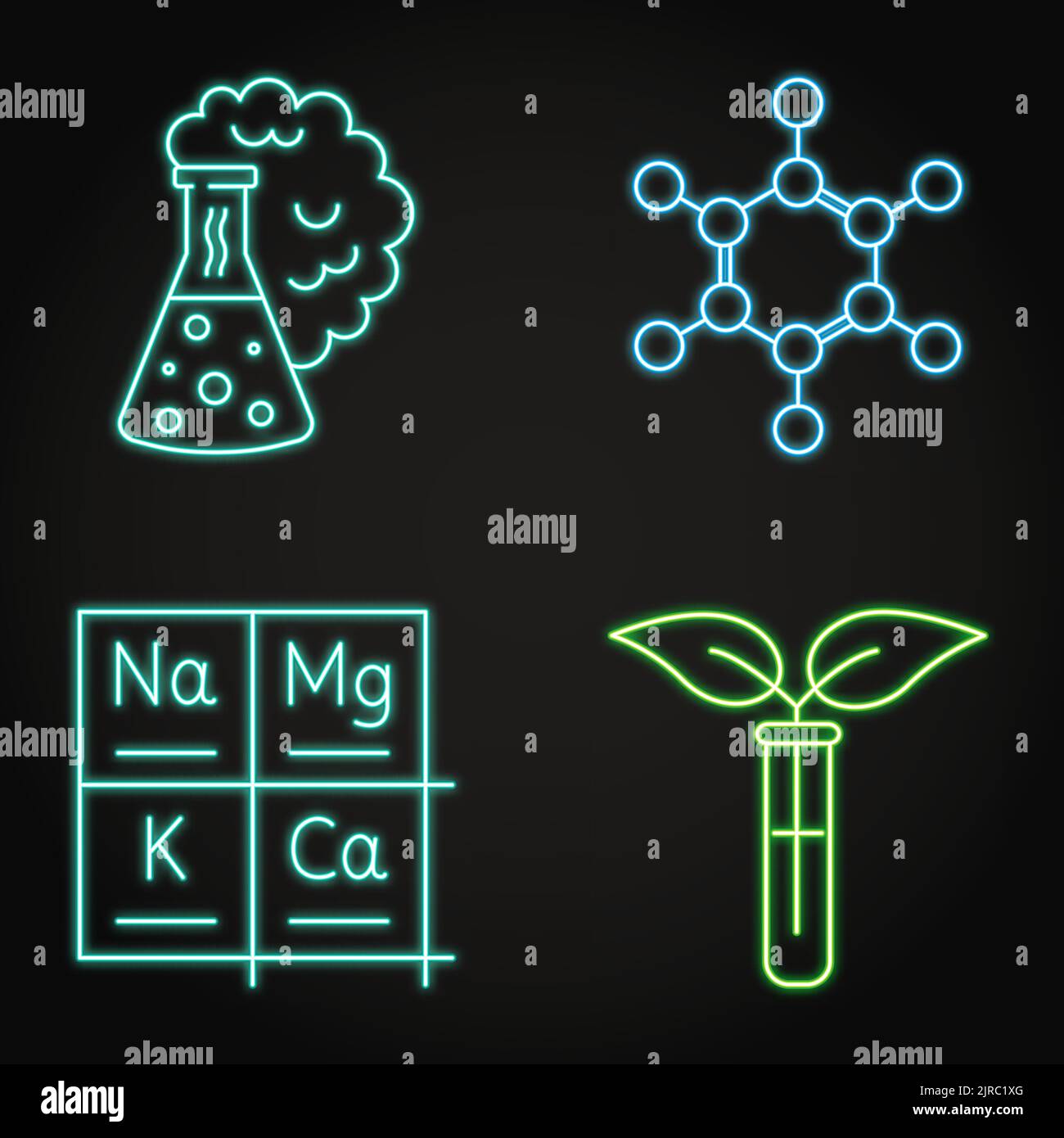Icona Neon Chemistry Science impostata in stile linea. Tabella ...
