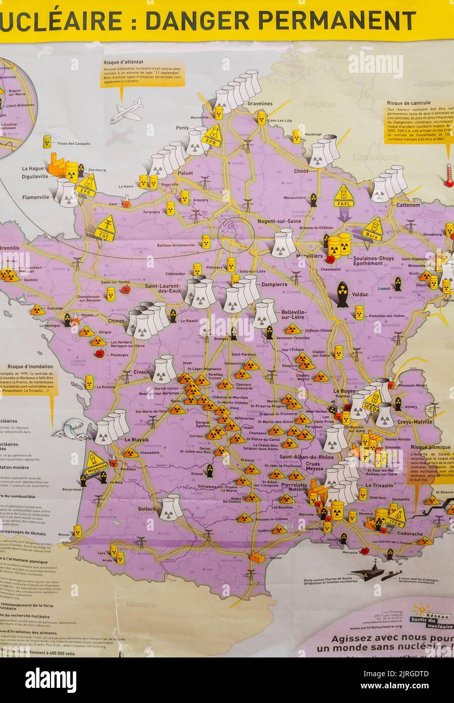 Parigi, Francia, Mappa delle centrali nucleari francesi, dimostrazione ...