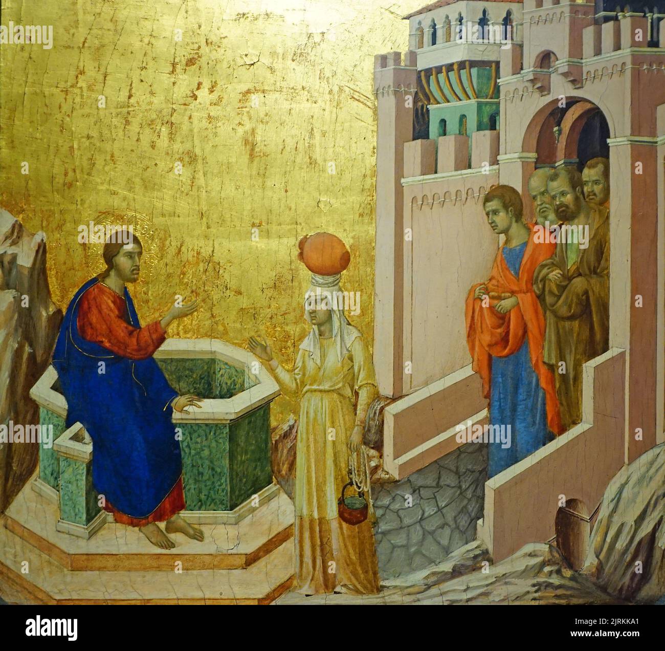 Cristo e la Samaritana di Duccio di Buoninsegna pittore italiano di Siena Toscana Foto stock - Alamy