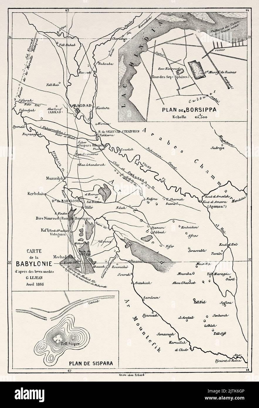 Antica mappa di Babilonia, Iraq. Viaggio a Babilonia da Guillaume ...