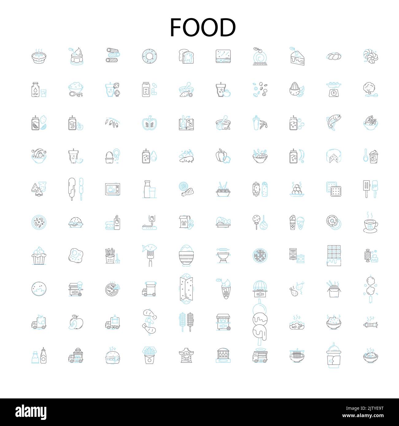 icone alimentari, insegne, simboli di contorno, linee di illustrazione ...