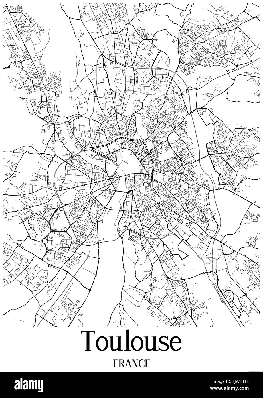 Mappa urbana classica in bianco e nero di Tolosa France. Questa mappa ...