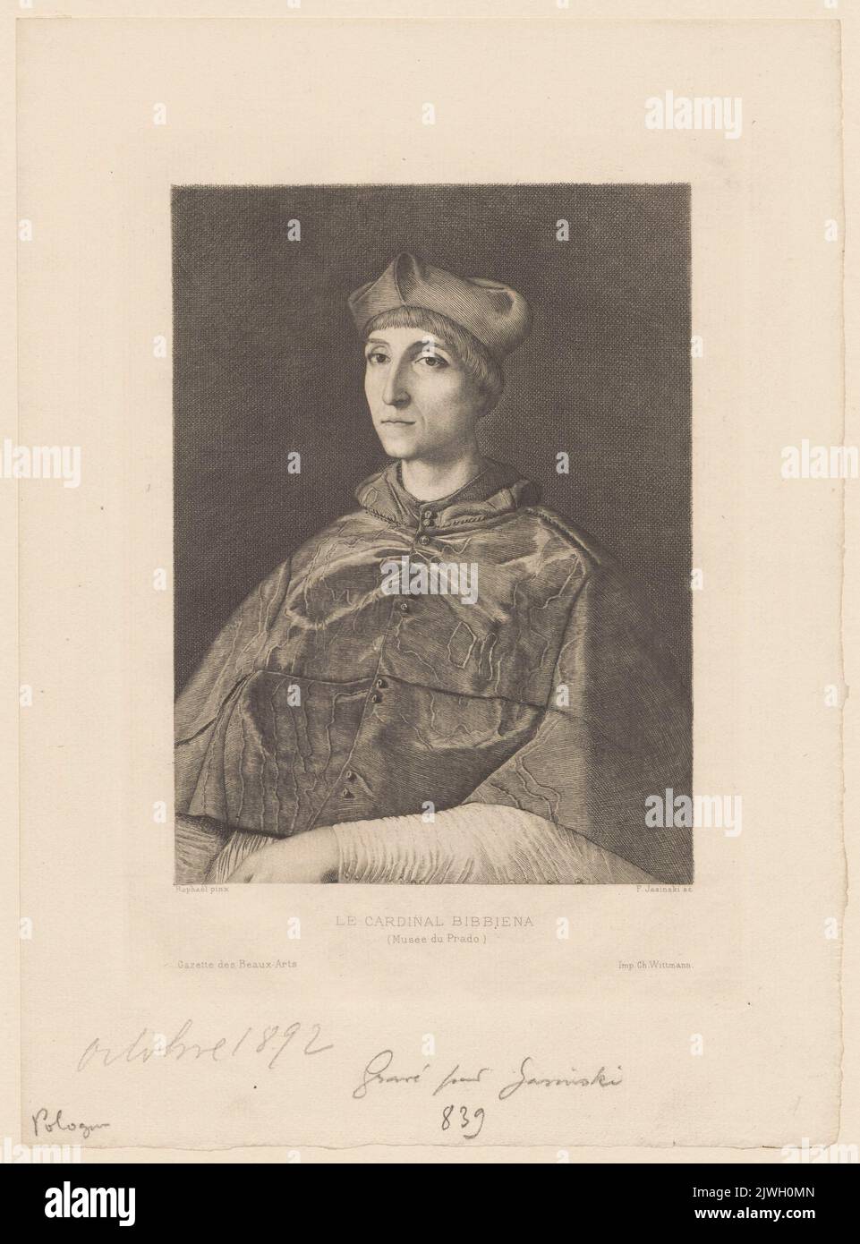 Le Cardinal Bibbiena. Wittmann CH., Imprimérie, Parigi (fl. CA 1891 ...