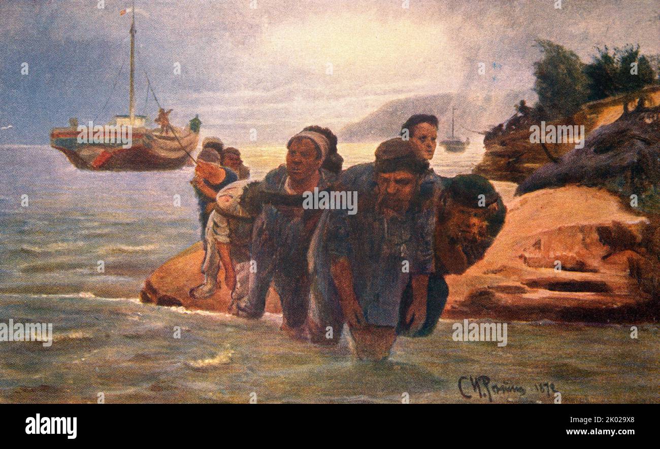 I trasportatori di chiatte che attraversano l'acqua. 1872, di Ilya ...